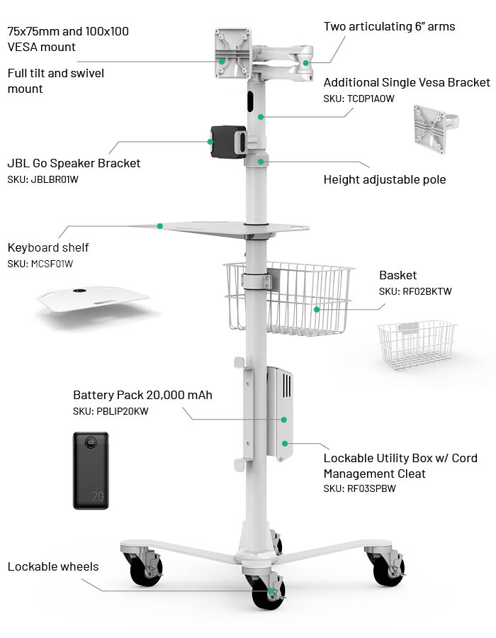 Rise Freedom Extended - Articulated Arm VESA Rolling Cart