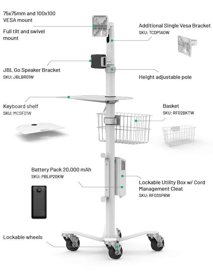 Medical Rolling Kiosk for VESA Monitors - Rise Freedom